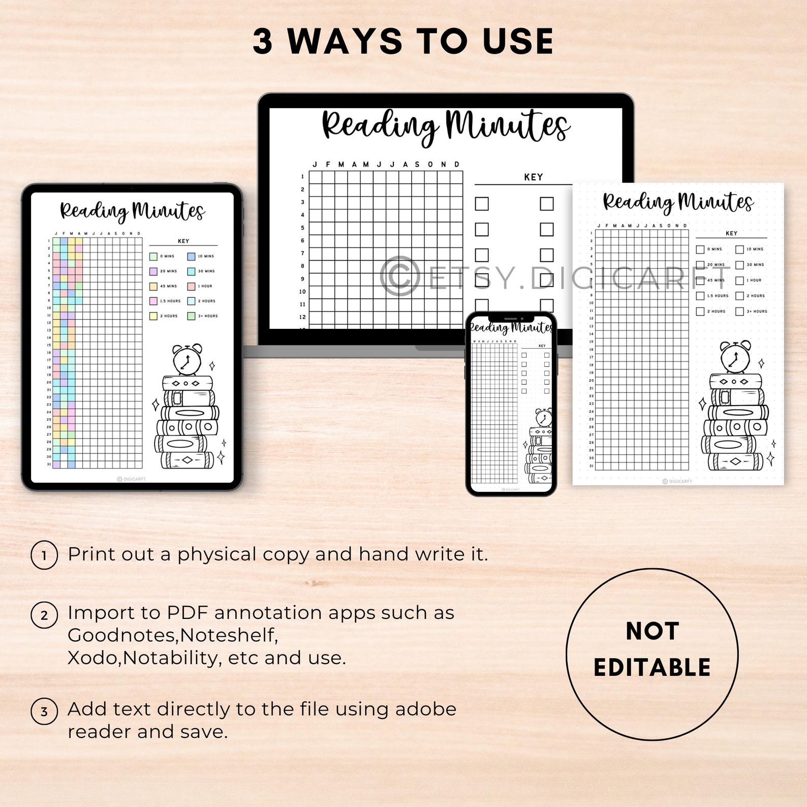 Book Reading Minutes Tracker Printable A5 Bujo,digital Yearly Reading ...