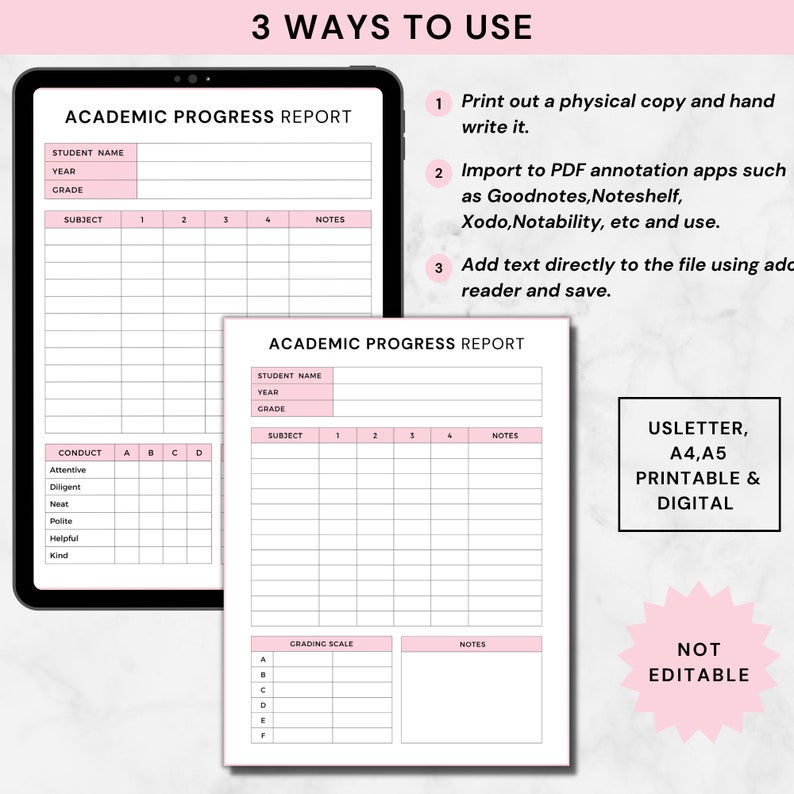 Homeschool Report Card Template Printableacademic Progress - Etsy