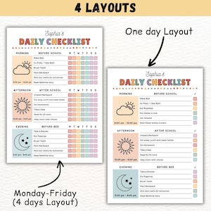 Editable Kids Daily and Weekly Chore Chart,daily Checklist for Kids ...