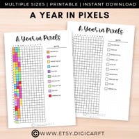 A Year in Pixels Printable, Yearly Mood Tracker Journal, Year in Pixels ...