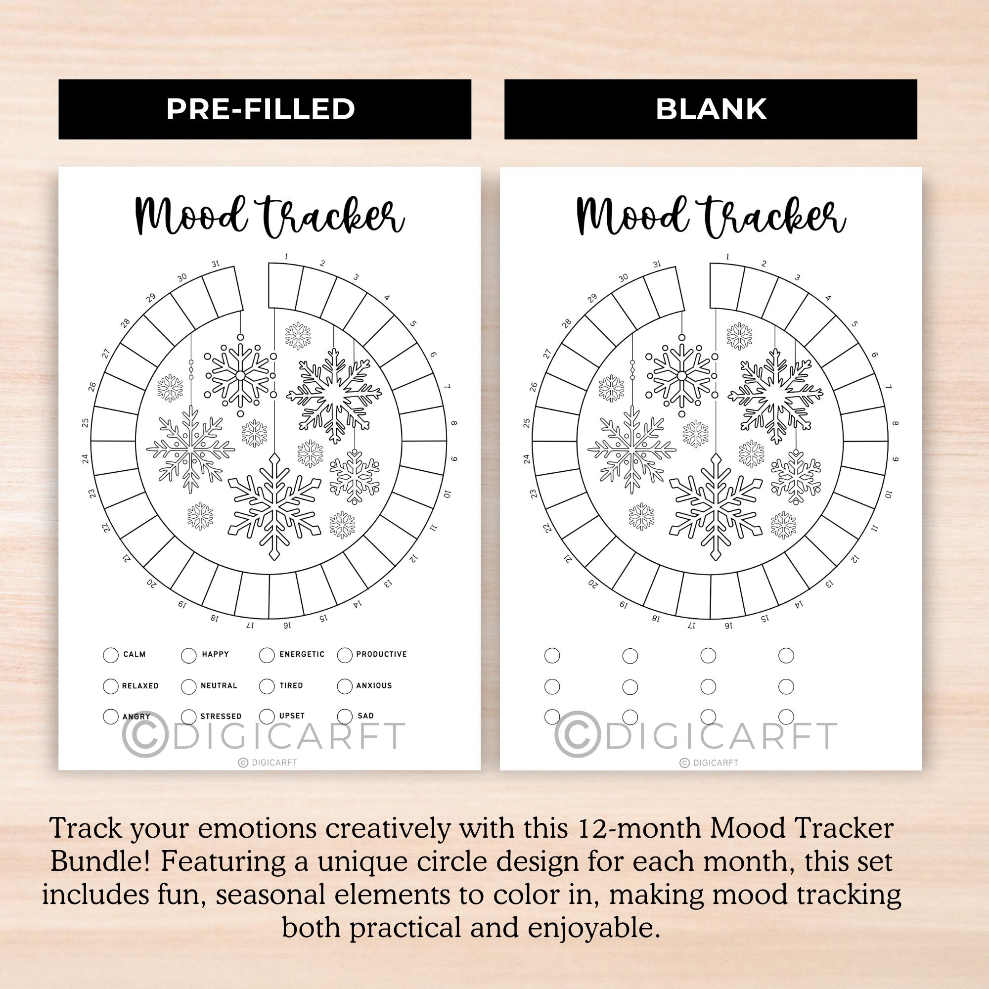 12 Monthly Mood Tracker Digicarft 2025,mood Habit Tracker in Circle ...