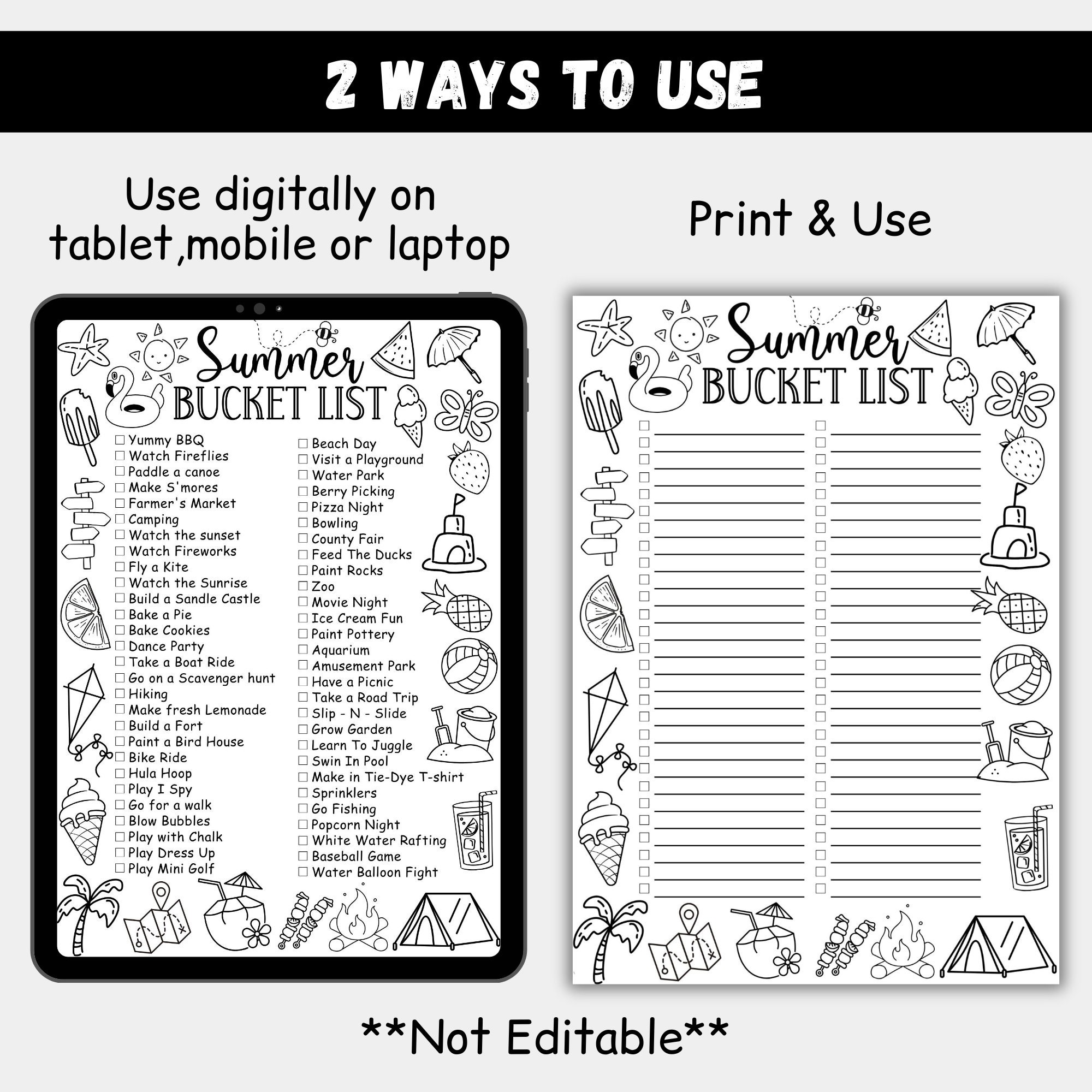 Summer Bucket List for Kids Printable,summer Activity List Coloring ...