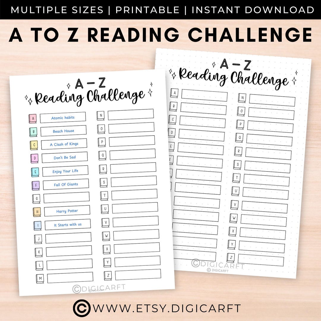 A-z Reading Challenge Printable for Book Lovers,alphabet Reading ...