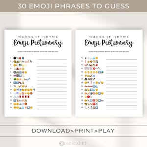 Nursery Rhyme Emoji Pictionary Game Printable,baby Shower Game ...