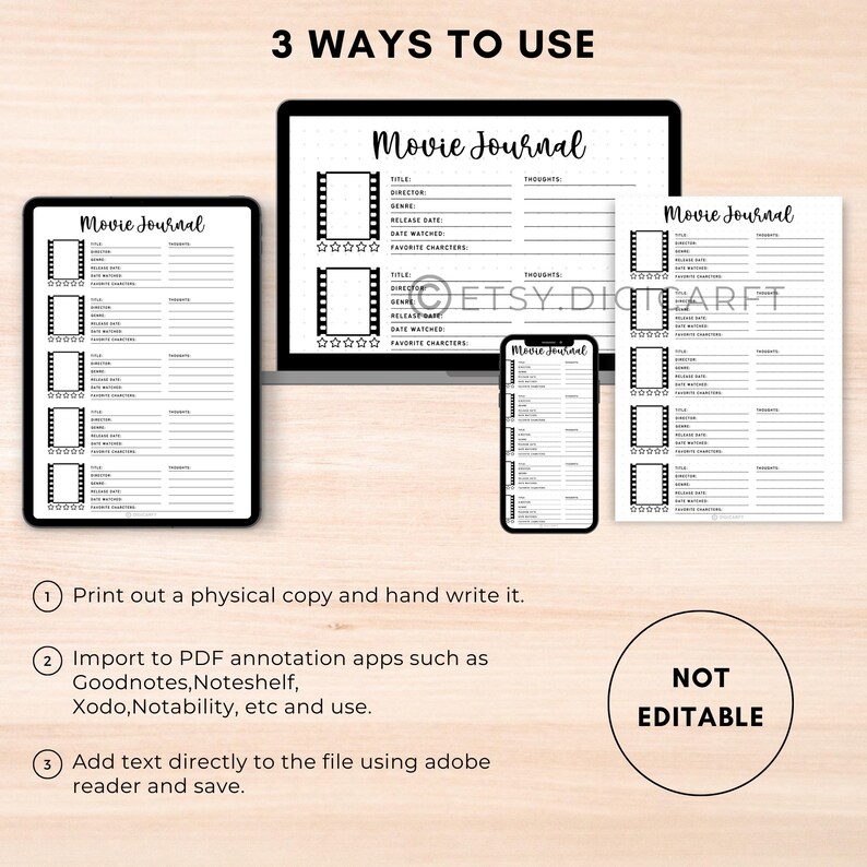 Movie Journal Template Printable,movie Tracker Log Digital,a5 Bullet ...