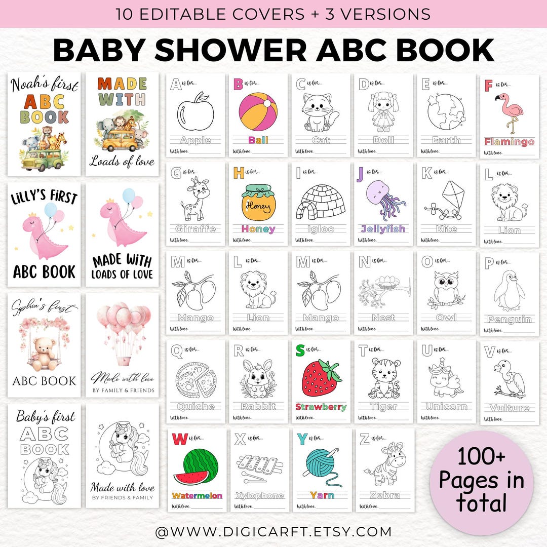 Abc Baby Shower Coloring Book Printable,baby's First Abc Alphabet Book ...