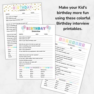 Printable Birthday Interview Kids Birthday Interview Form Printable ...