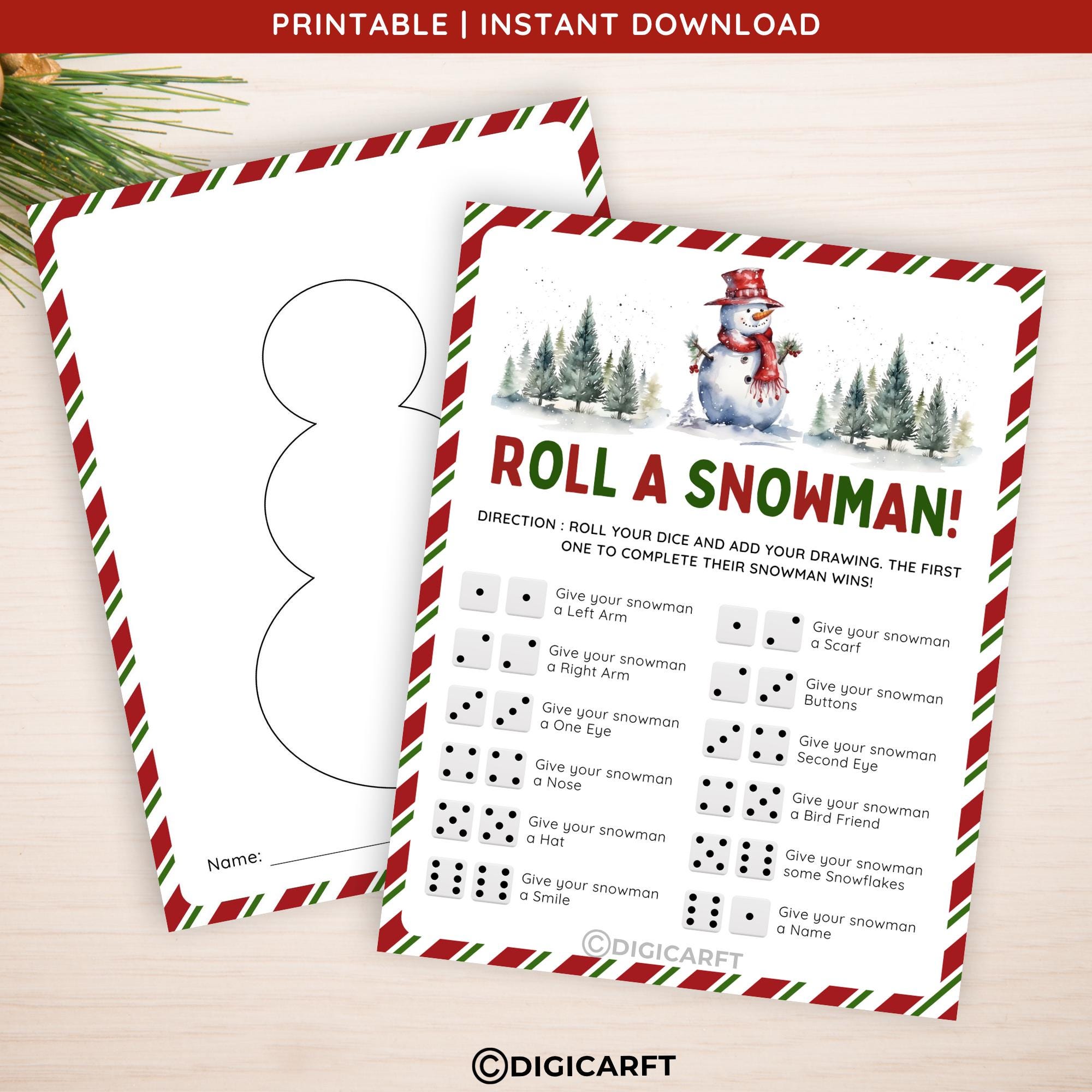 Roll a Snowman (dice Game),printable Christmas Party Game,christmas ...