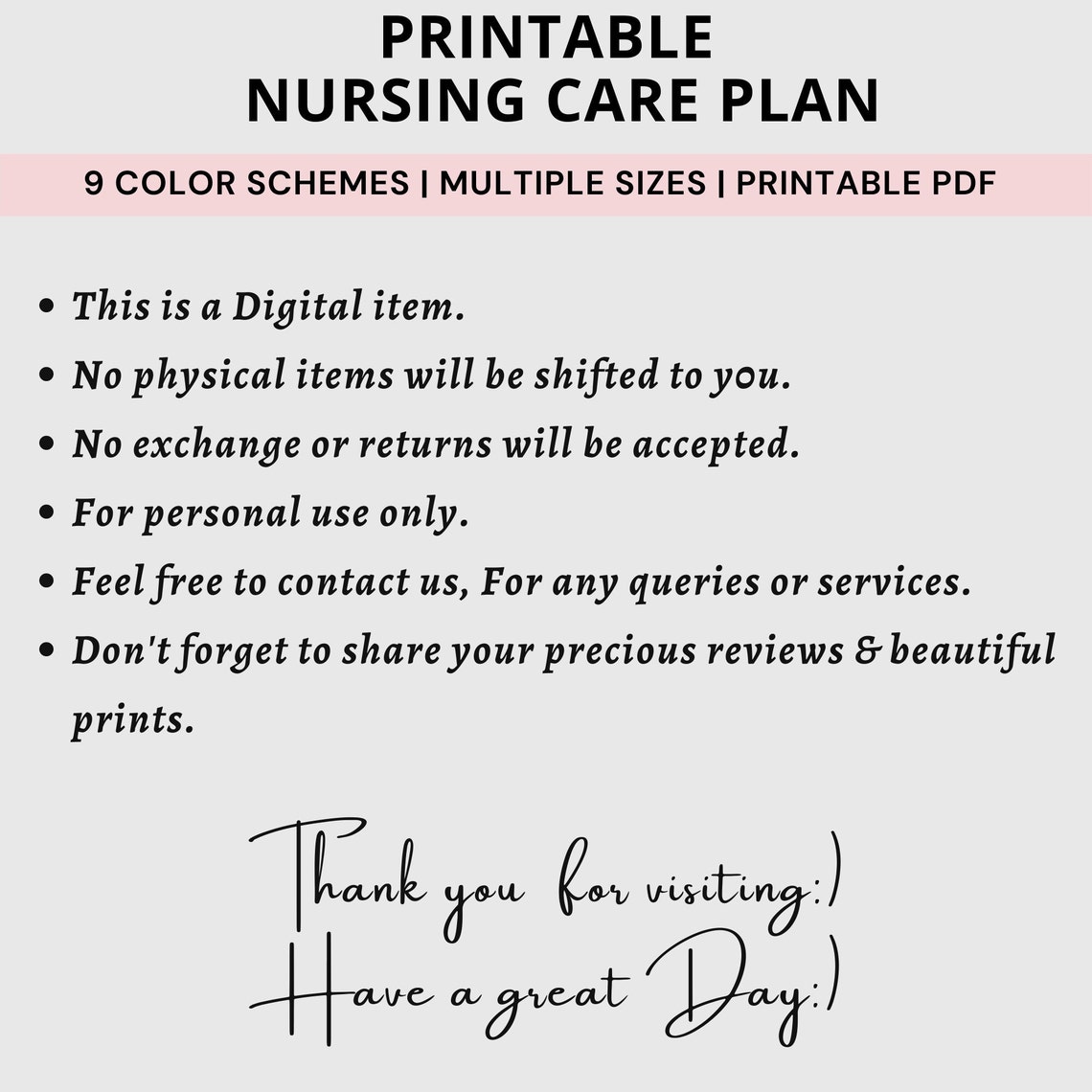 Nursing Care Plans Printablenurse Care Plan - Etsy