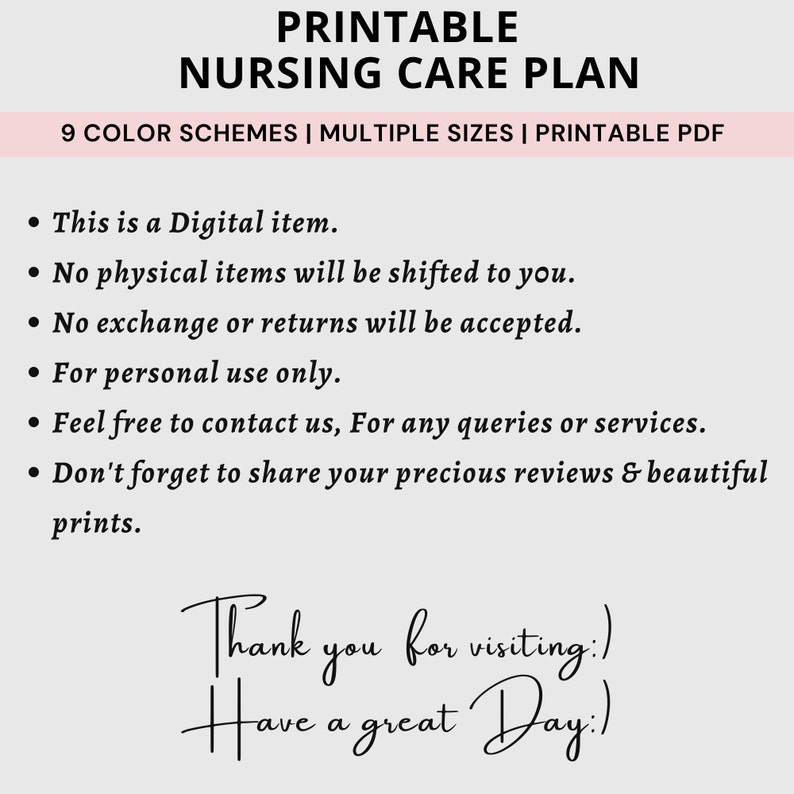 Nursing Care Plans Printablenurse Care Plan - Etsy UK