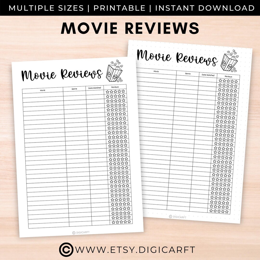 Movie Review Journal Prinatble,a5 Bullet Journals Pages,movie Tracker ...
