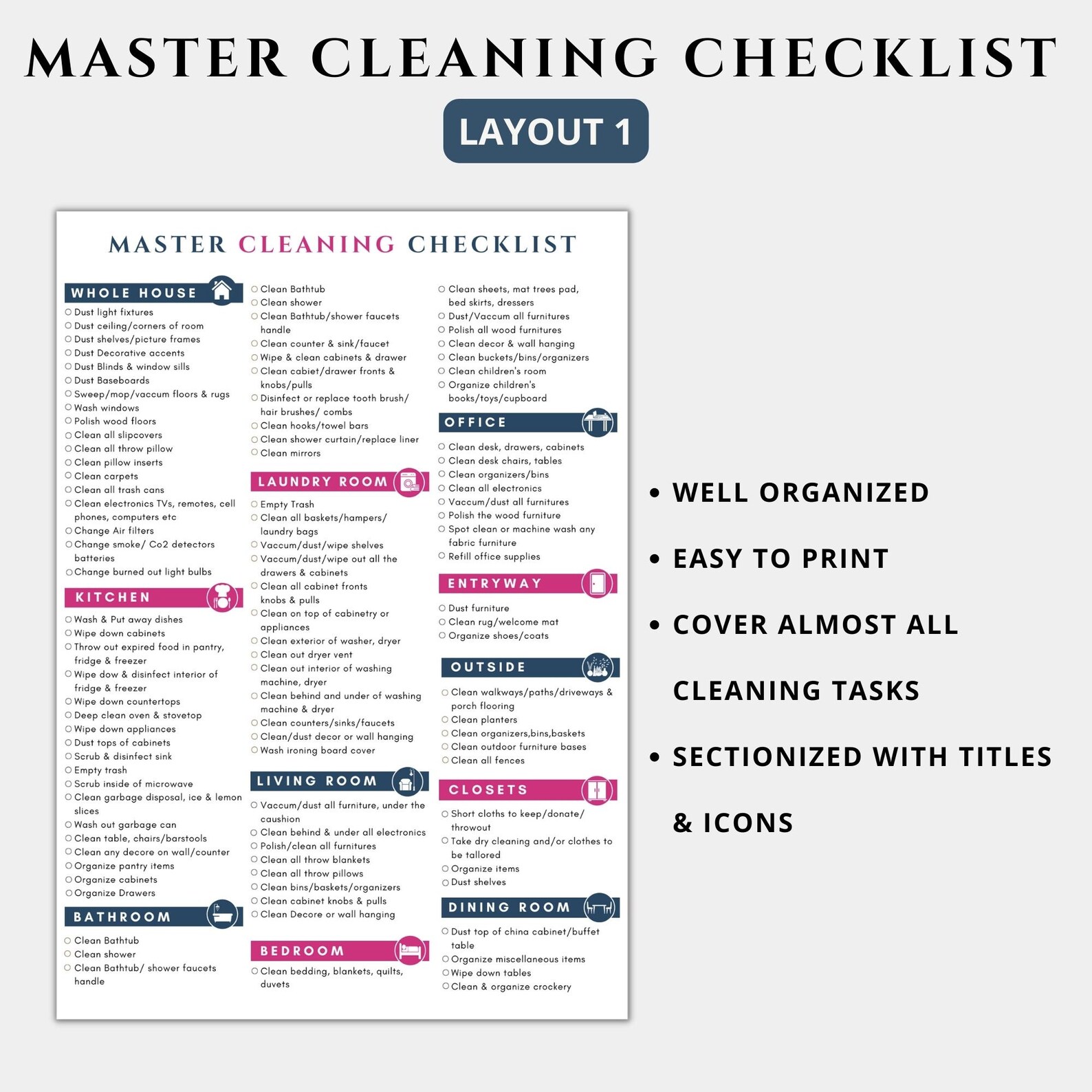 Master Cleaning Checklist Printabledeep House Cleaning - Etsy