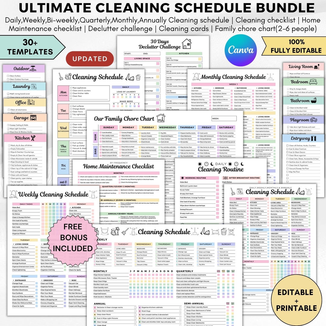 Ultimate Cleaning Schedule Bundle Editable,cleaning Planner Bundle A4 ...