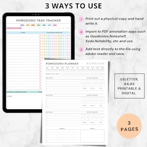 Pomodoro Planner Printable,productivity Planner Ipad,study Session ...