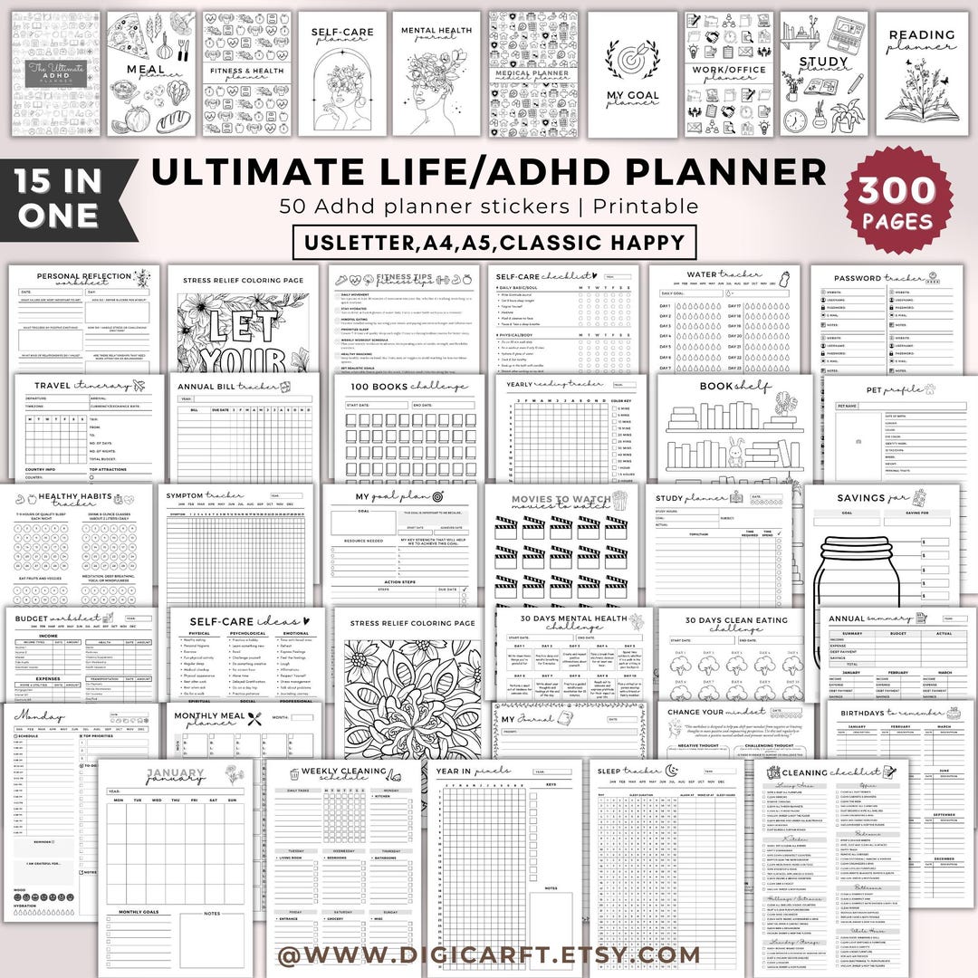 Mega Adhd Planner Bundle for Adults Printable A4,ultimate Life Planner ...
