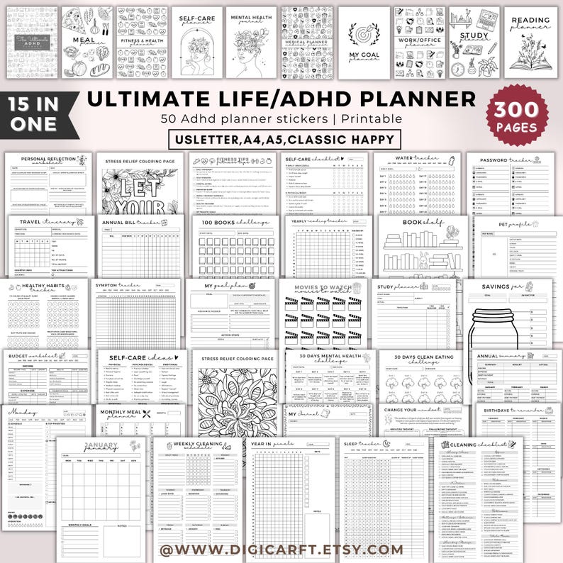 ADHD Planner Bundle for Adults Printable A4,ultimate Life Planner ...