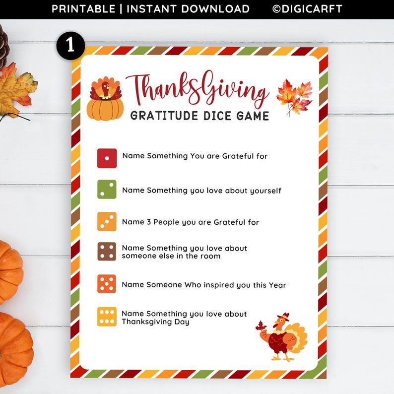 Thanksgiving Gratitude Dice Game,thanksgiving Party Game Kids ...
