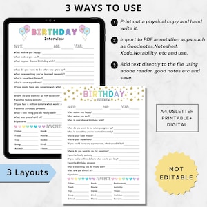 Printable Birthday Interview Kids Birthday Interview Form Printable ...