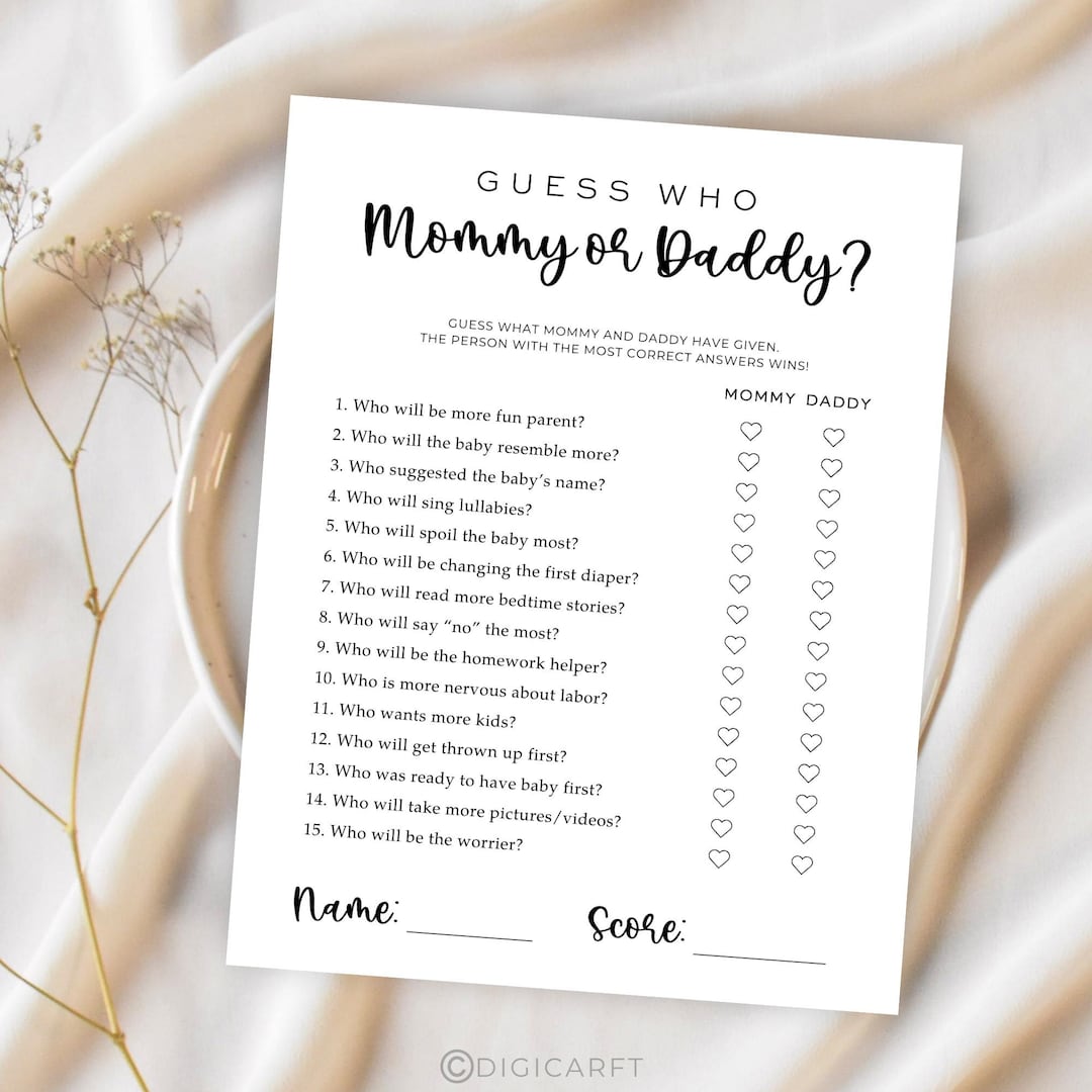 Guess Who Mommy or Daddy Babyshower Game Minimalist,guess Who Baby ...