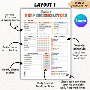 Editable Responsibility Chart for Kids,printable Responsibilities Chart ...