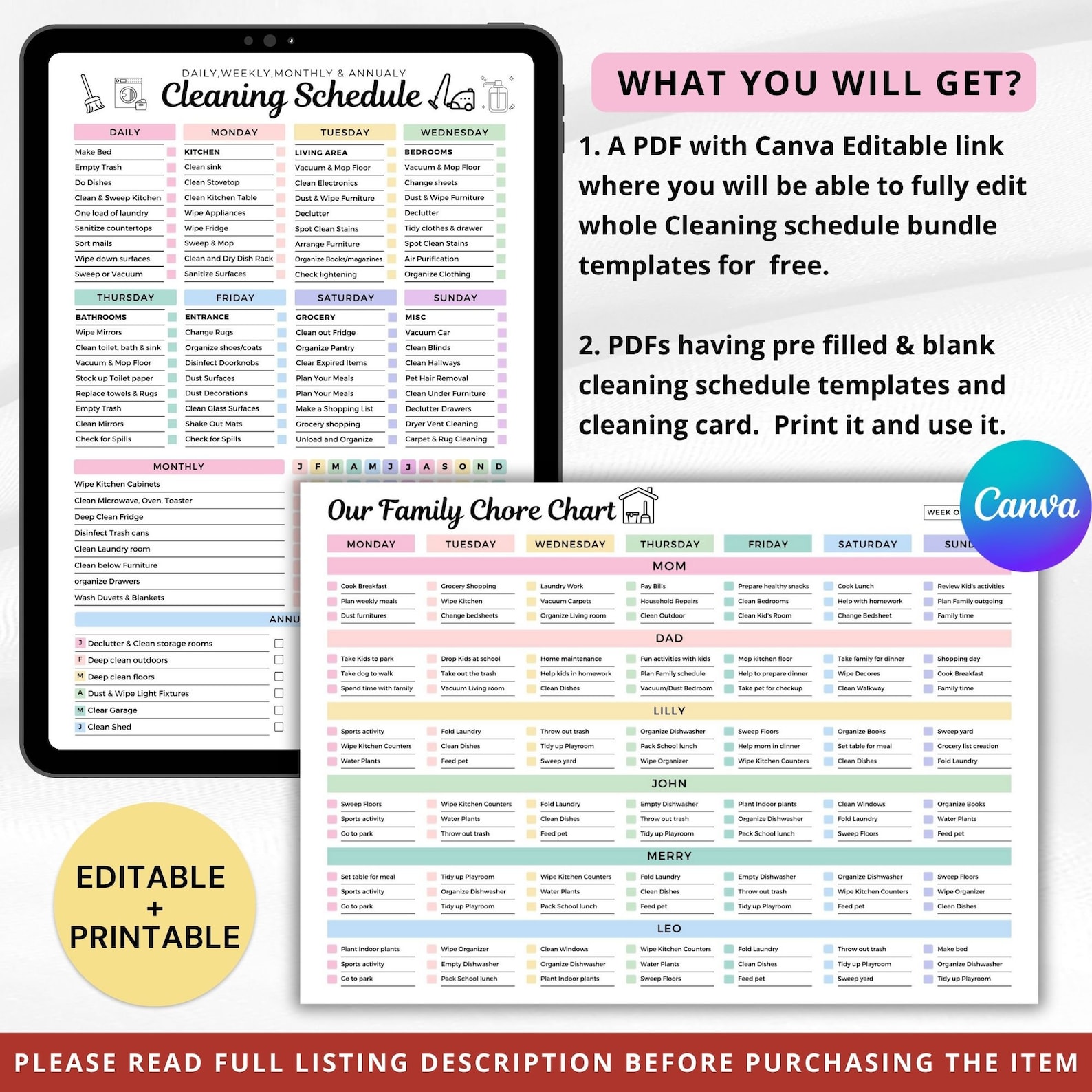 Ultimate Cleaning Schedule Bundle Editable,cleaning Planner Bundle A4 ...