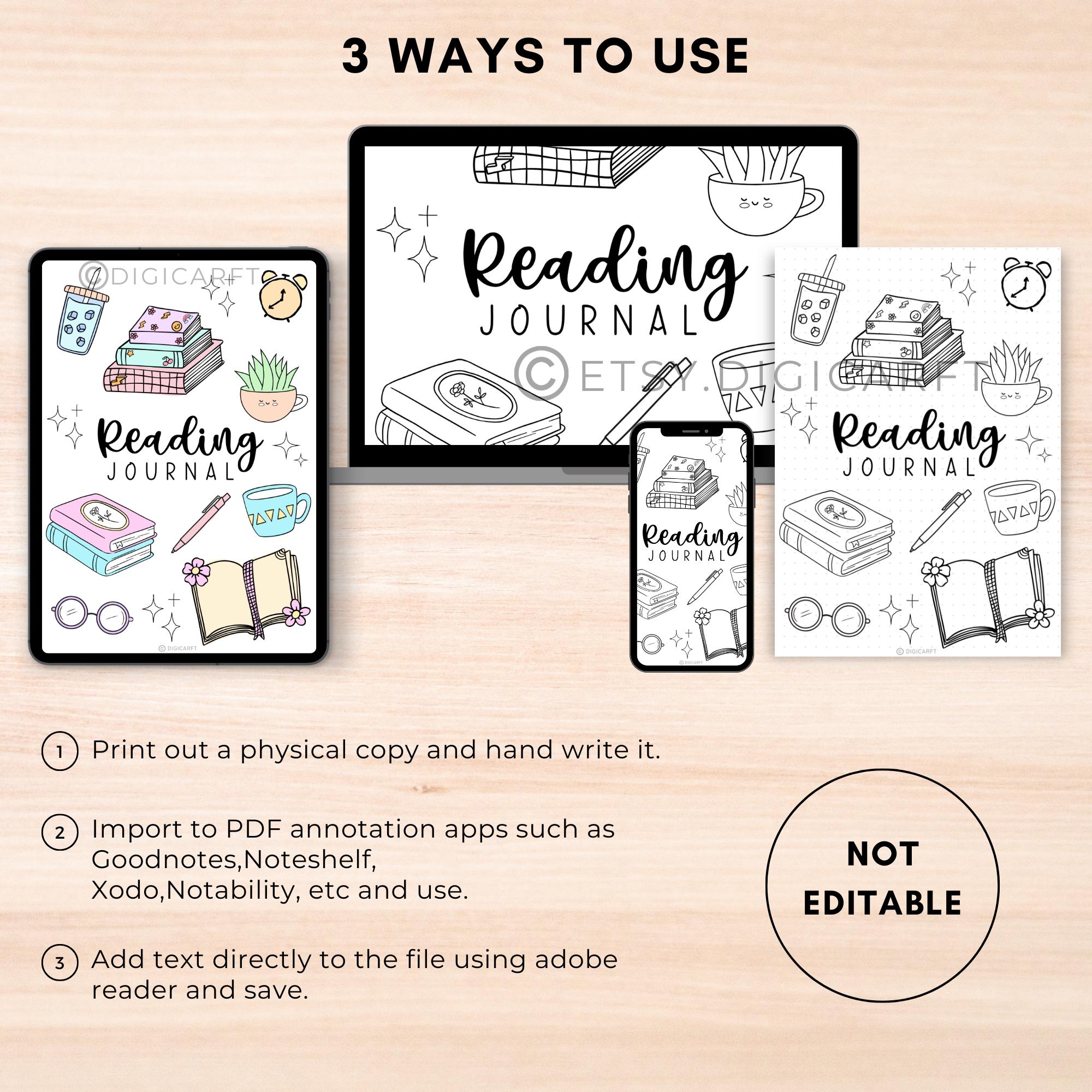 Reading Journal Cover Page Printable,book Planner Title Coloring Page ...