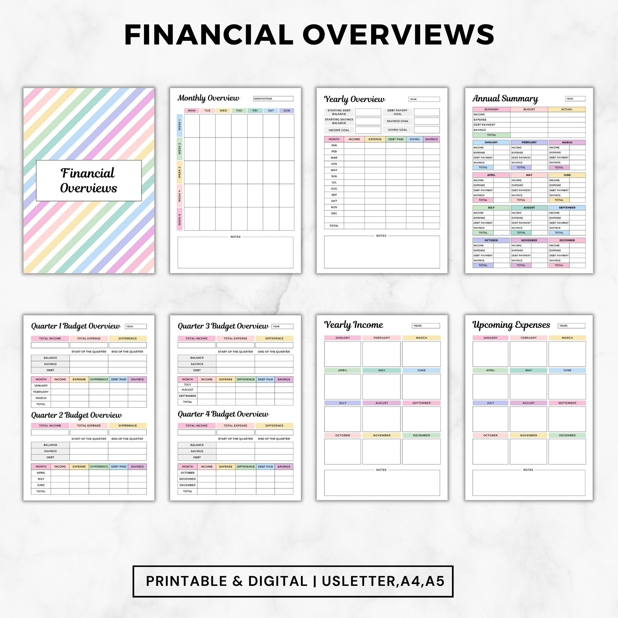 Rainbow Budget Finance Planner Bundle Printable,digital Finance Journal ...