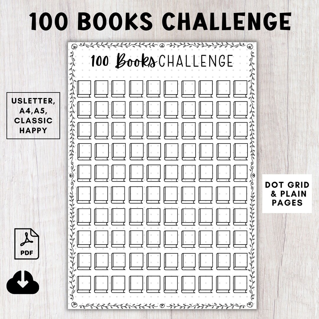 100 Book Challenge Tracker Printable,books Reading Challenge Templates ...