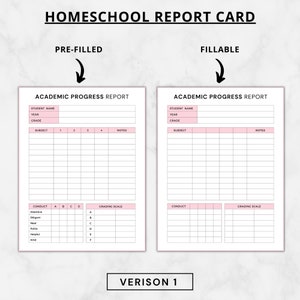 Homeschool Report Card Template Printable,academic Progress Report ...
