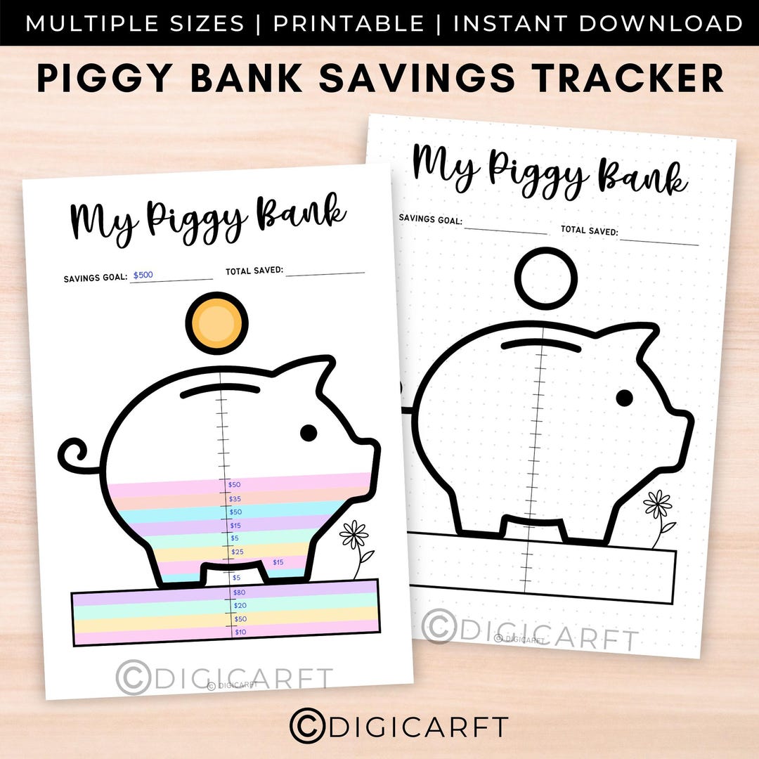 Piggy Bank Savings Tracker Coloring Printable,digital Savings Tracker ...