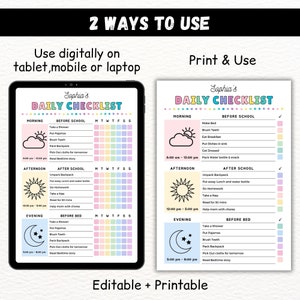 Editable Kids Daily and Weekly Chore Chart,daily Checklist for Kids ...