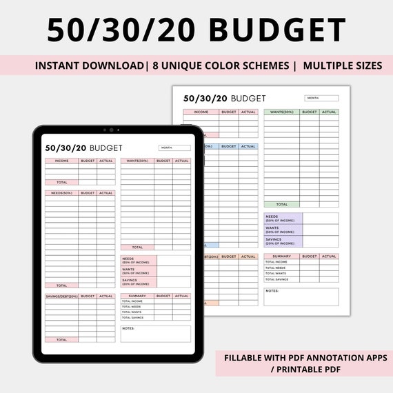 50/30/20 Budget Template50/30/20 Rulemonthly Budget Template - Etsy India