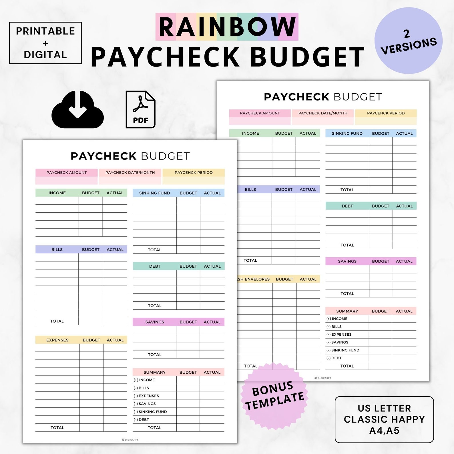Paycheck Budget Template Printable,budget by Paycheck Planner Digital ...