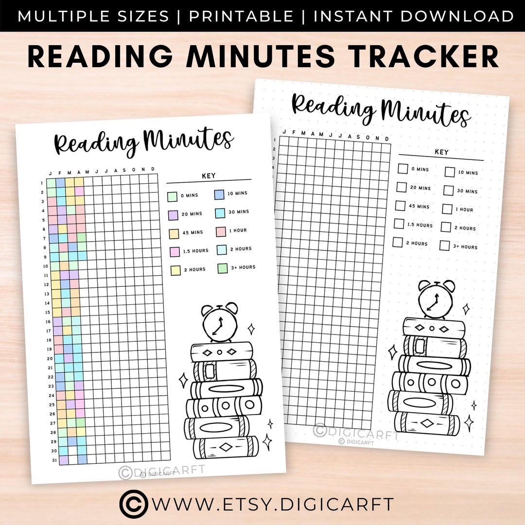 Book Reading Minutes Tracker Printable A5 Bujo,digital Yearly Reading ...
