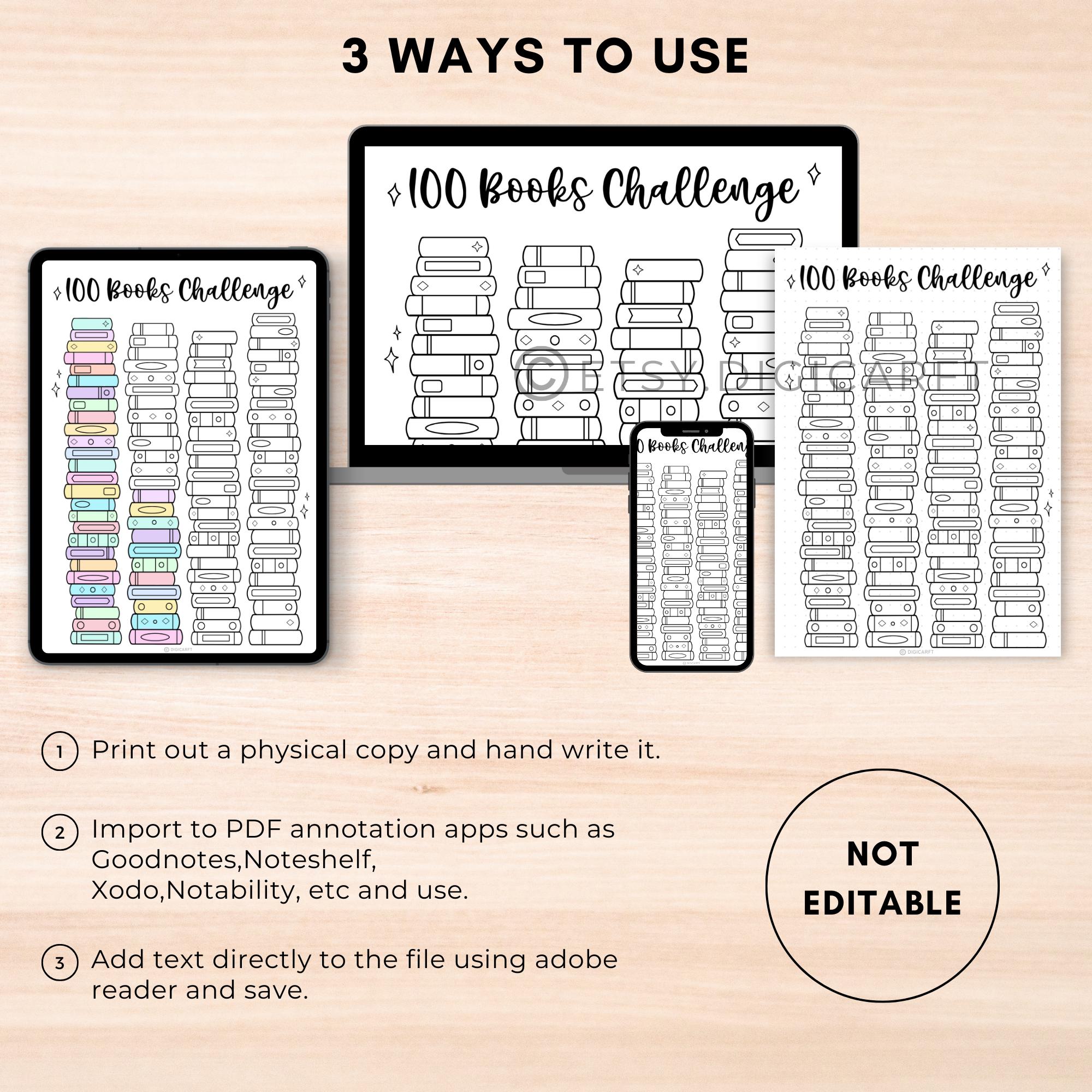 100 Book Challenge Tracker Printable,books Reading Challenge Templates ...