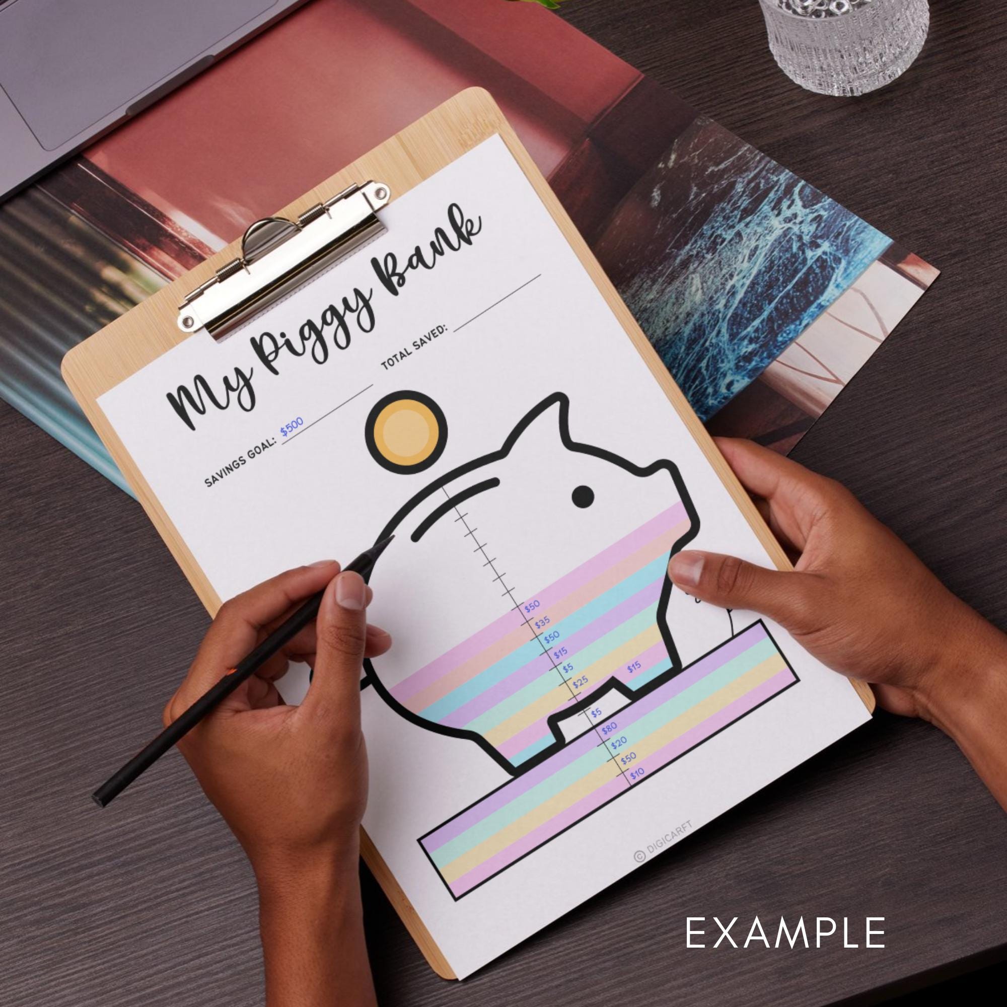 Piggy Bank Savings Tracker Coloring Printable,digital Savings Tracker ...