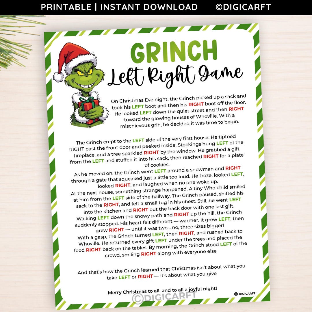 Grinch Left Right Christmas Game,christmas Pass the Present Game Story ...