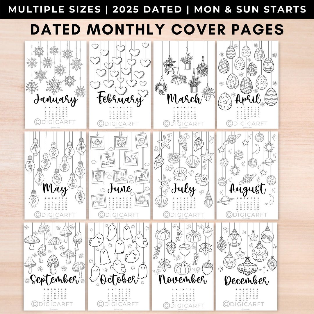 12 Monthly Planner Cover Pages Printable,2025 Monthly Calendars,monthly ...