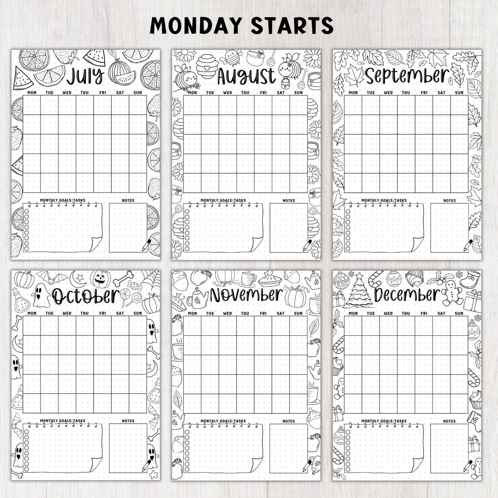 12 Month Calendar Pages A5 Journal Monthly Calendar Planner With Goals ...