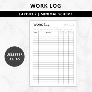 Work Log Printable,time Spent Tracker,working Hours, Work Time Log,task ...