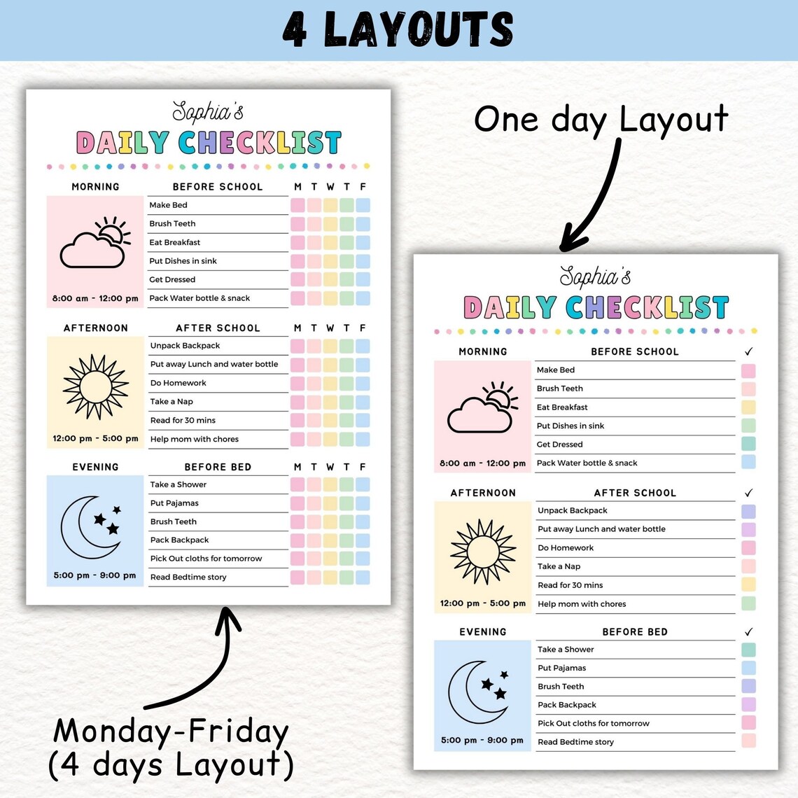 Editable Kids Daily and Weekly Chore Chart,daily Checklist for Kids ...