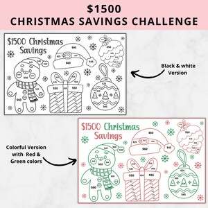 1000,500,1500 Christmas Savings Challenge Printable Cash Envelope ...