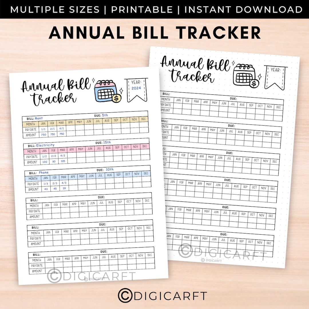 Annual Bill Tracker Check List Notebook Printable,budget Journal Pages ...