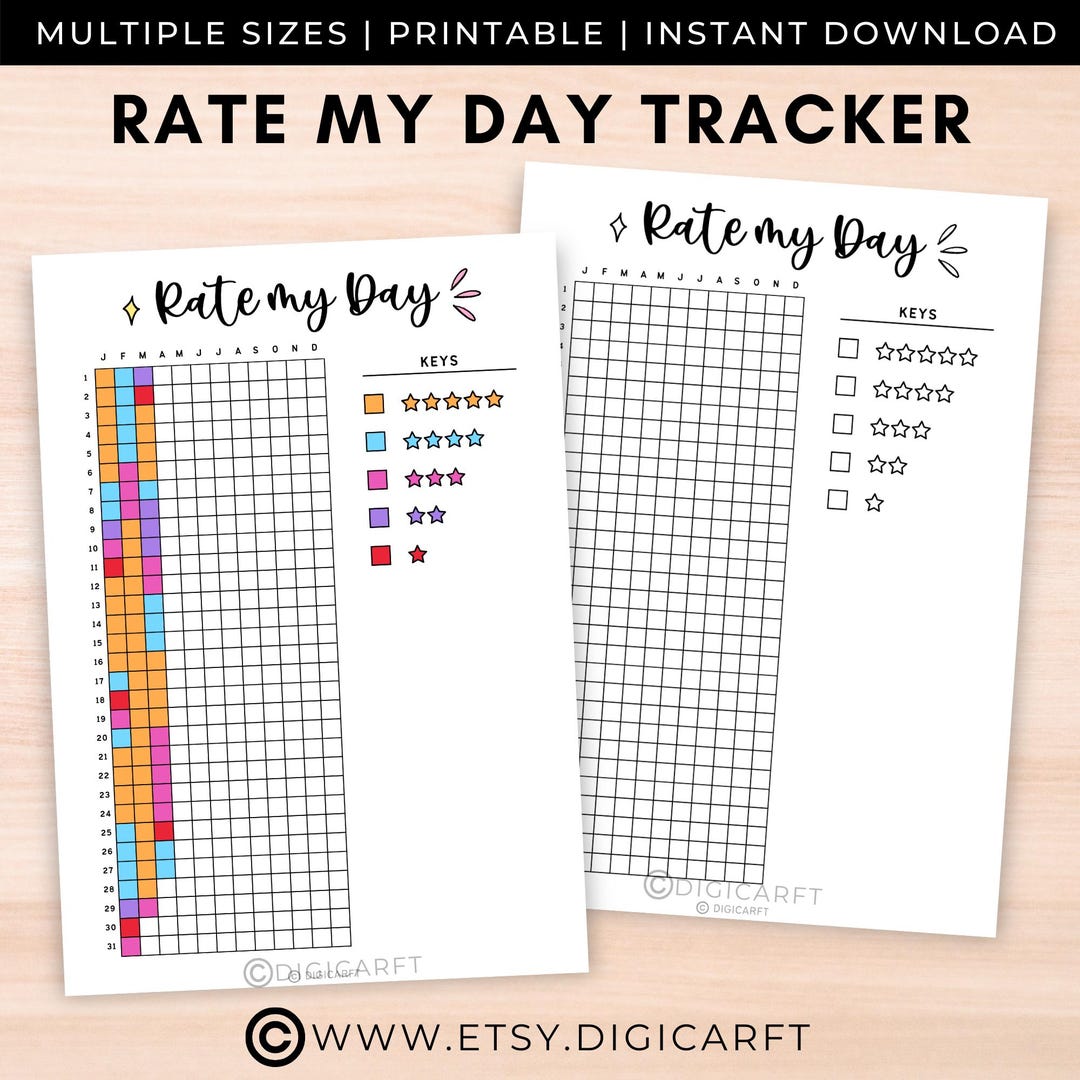 Rate My Day Tracker Journal Pages Printable,rate My Day Planner ...