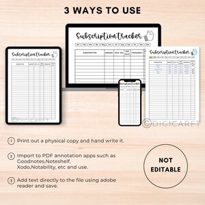 Subscription Tracker Printable,expense Tracker,budget Planner,monthly ...