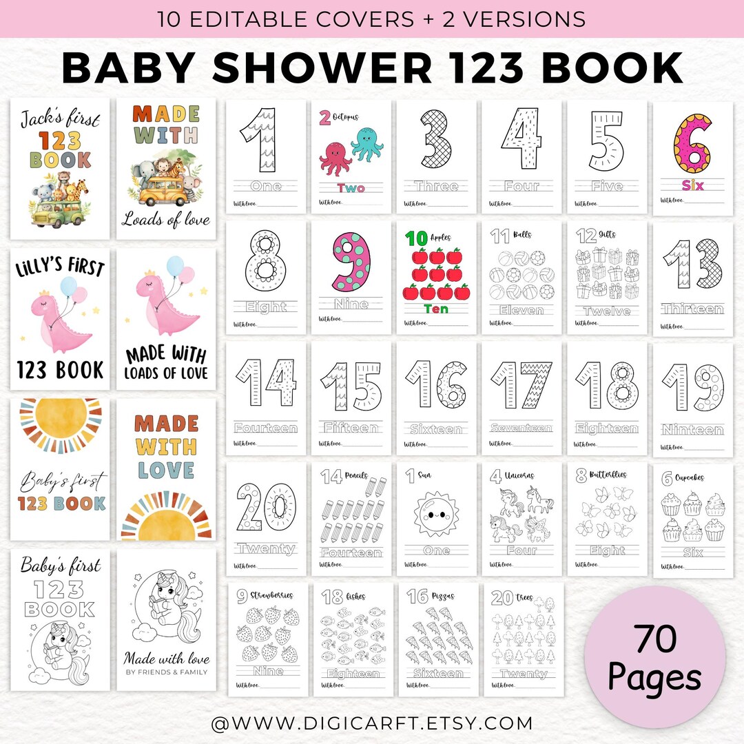 123 Baby Shower Coloring Guest Book Printable,babys First 123 Book,baby ...