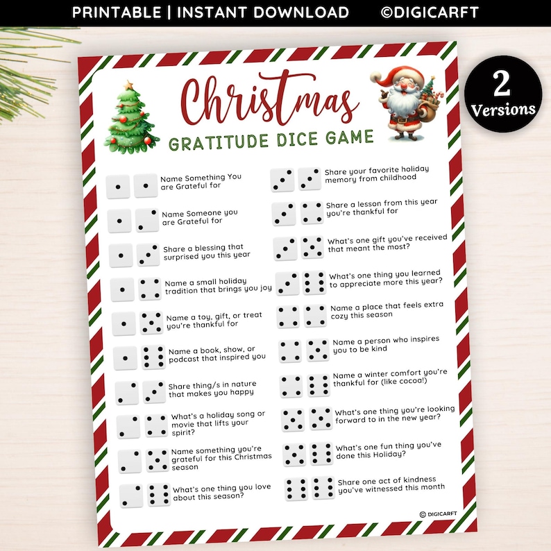 Christmas Gratitude Dice Game,christmas Dice Game,festive Family ...
