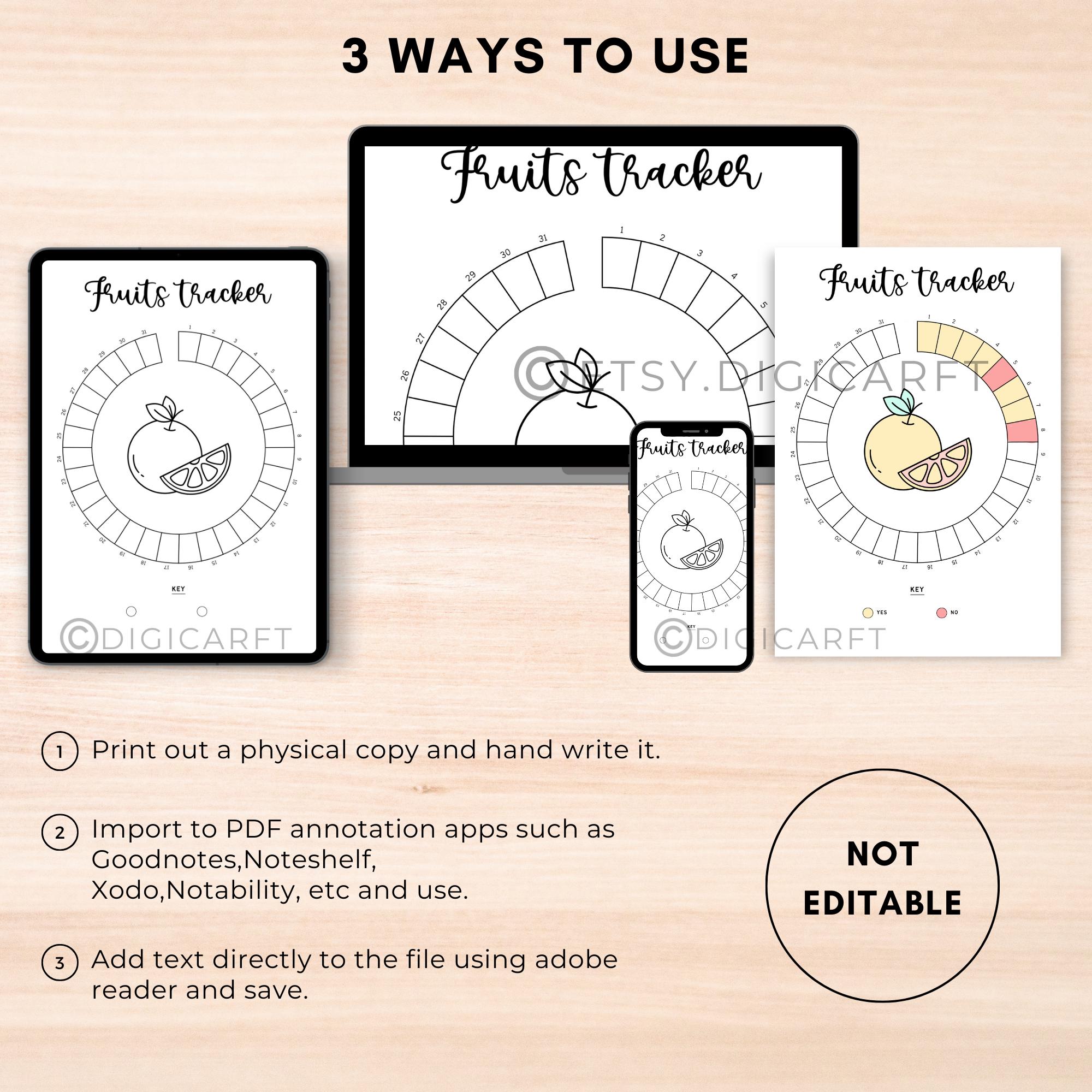 Monthly Fruits Eating Tracker Printable,a5 Bullett Journal Page,monthly ...