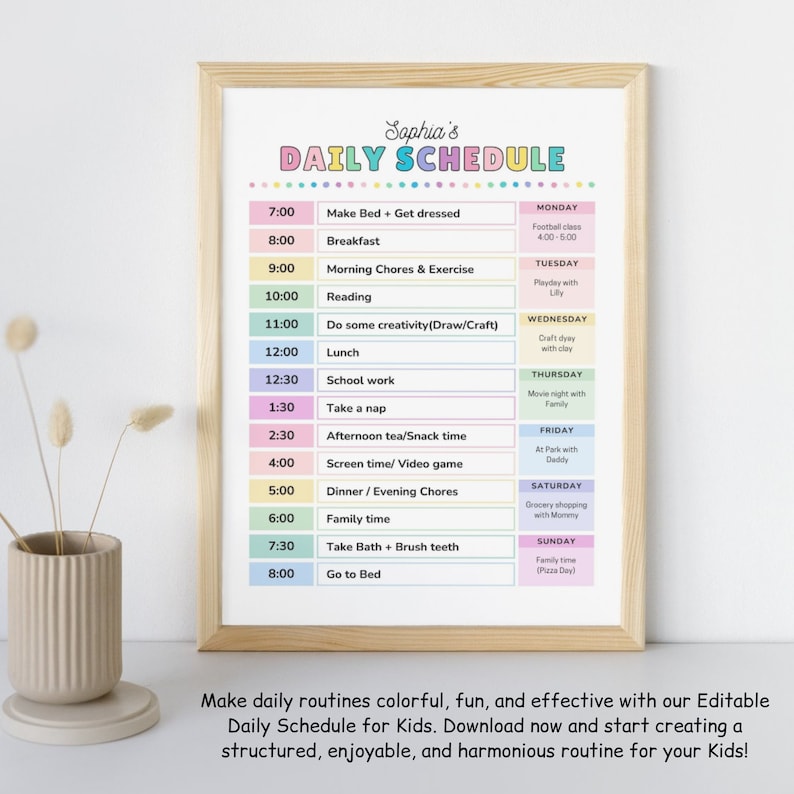 Editable Kids Daily Schedule Template,summer Daily Checklist for Kids ...