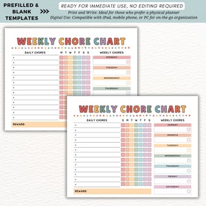 Editable Weekly Chore Chart for Kids Canva,printable Kids Chores ...